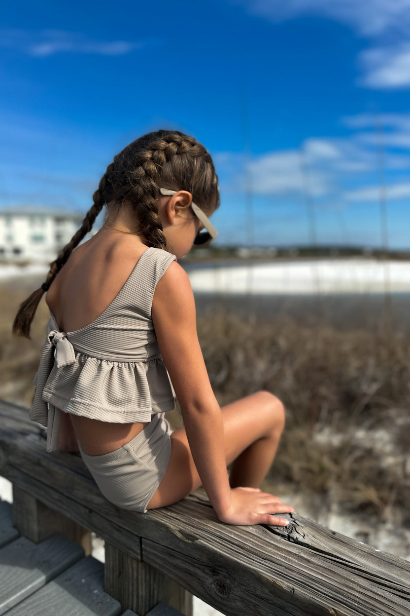 Flutter Tankini Set (ash ribbed) – INDIE BLUE